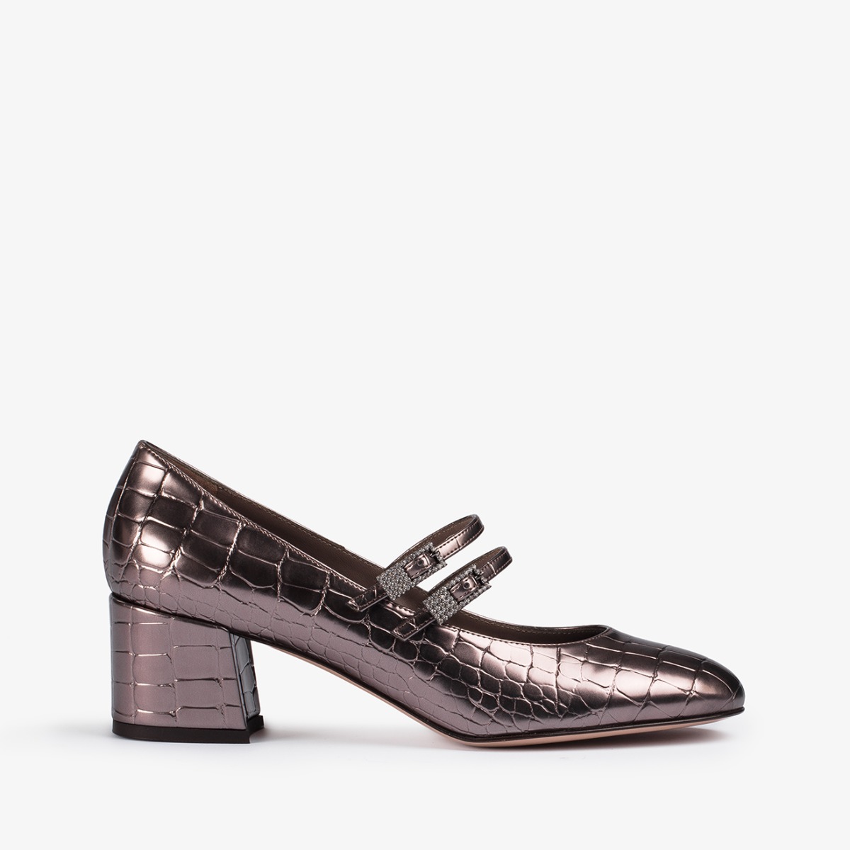 Décolleté mary jane stampa cocco metallizzata marrone fondente - Le Silla